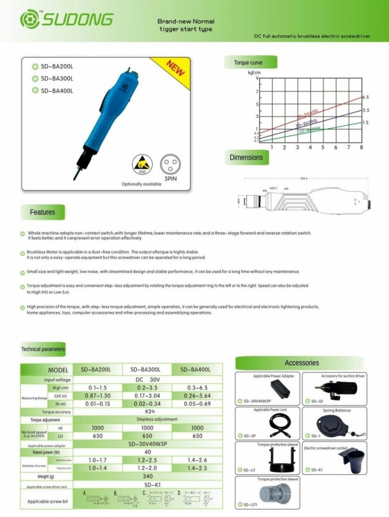 Tô vít điện không chổi than high-end SUDONG dòng SD-BAXXL / SD-BAXXLF
